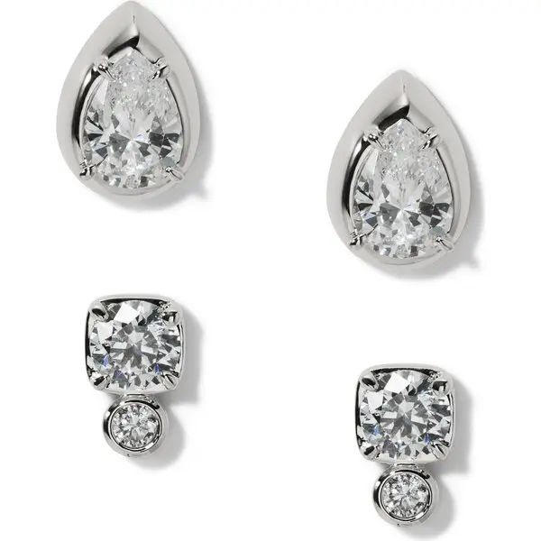 Nadri Delancy Set Of 2 Assorted Stud Earrings - Rhodium