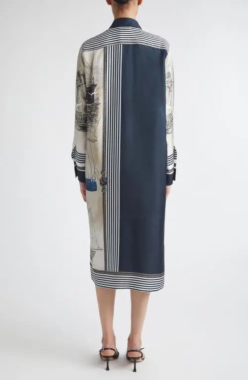 Max Mara Mariner Print Silk Midi Shirtdress