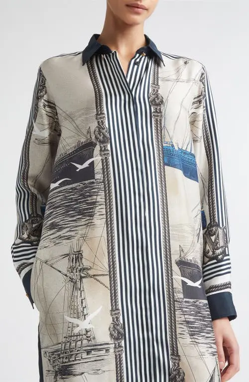 Max Mara Mariner Print Silk Midi Shirtdress
