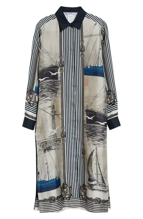 Max Mara Mariner Print Silk Midi Shirtdress