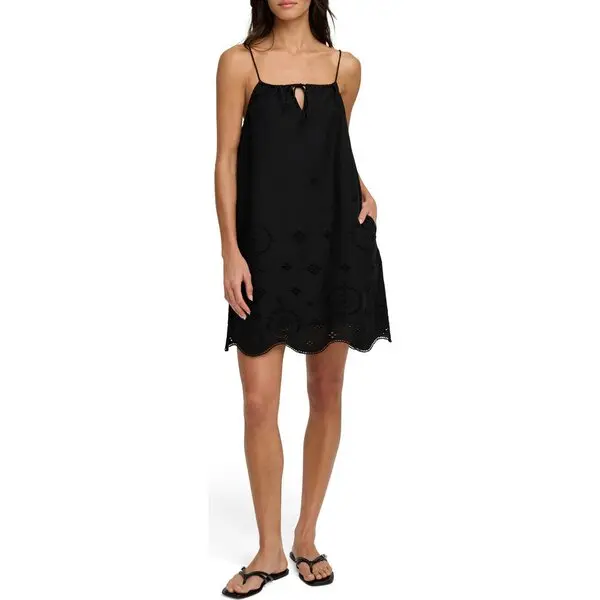 FAVORITE DAUGHTER The Pretty Please Embroidered Hem Detail Cotton Minidress - Black