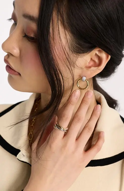 Nadri Gemini Two-tone Pavé Door Knocker Hoop Earrings