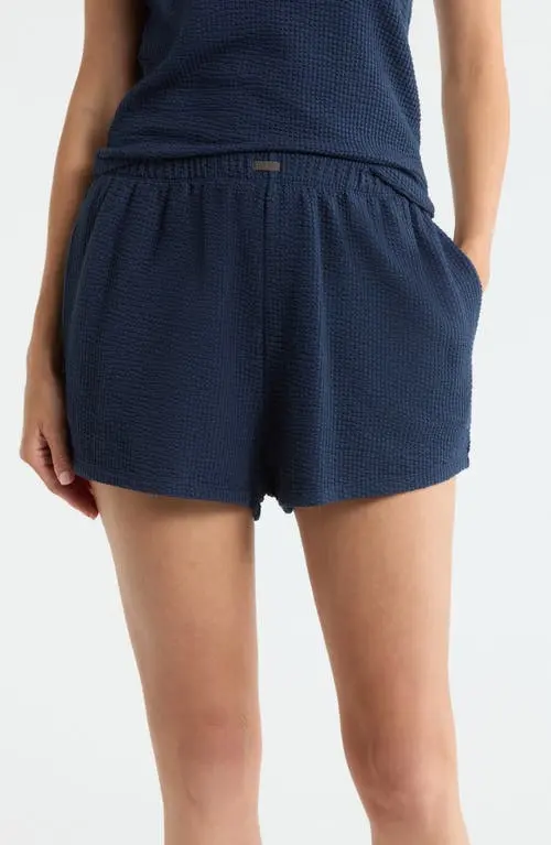 Lunya Stretch Organic Cotton Seersucker Lounge Shorts - Deep Blue