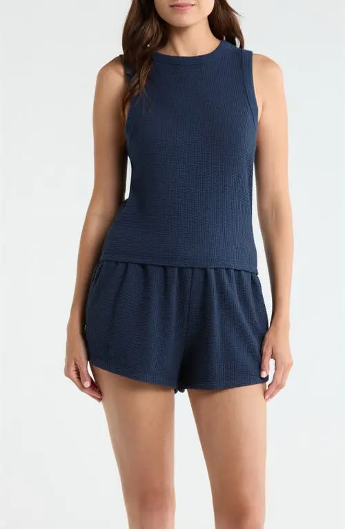 Lunya Stretch Organic Cotton Seersucker Lounge Tank - Deep Blue