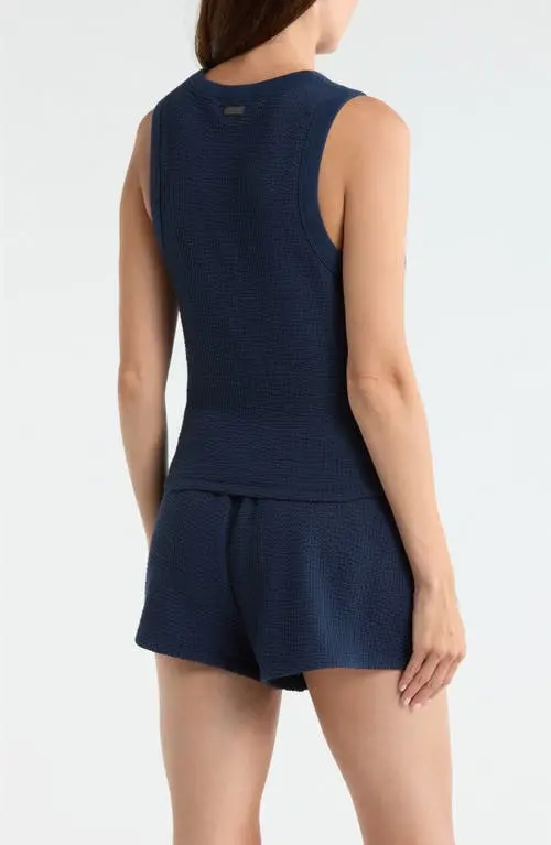 Lunya Stretch Organic Cotton Seersucker Lounge Tank - Deep Blue