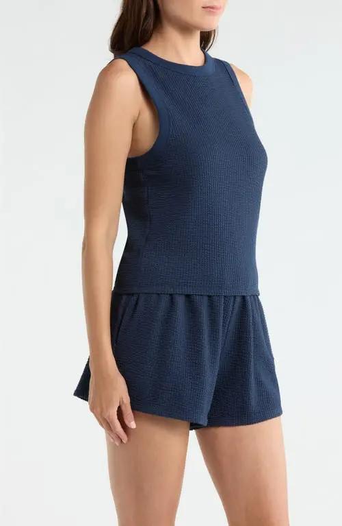 Lunya Stretch Organic Cotton Seersucker Lounge Tank - Deep Blue