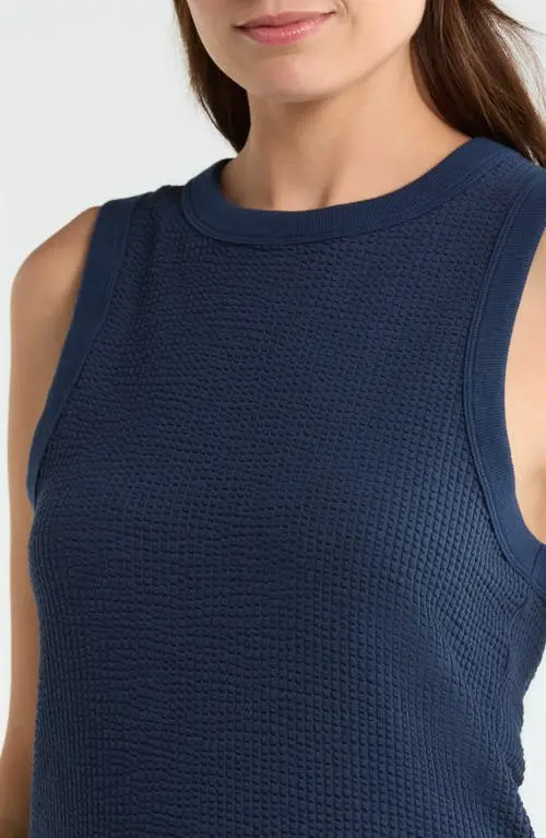 Lunya Stretch Organic Cotton Seersucker Lounge Tank - Deep Blue