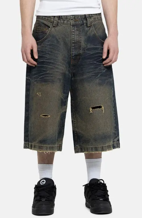 JADED LONDON Colossus Cinch Back Wide Leg Denim Shorts - Blue