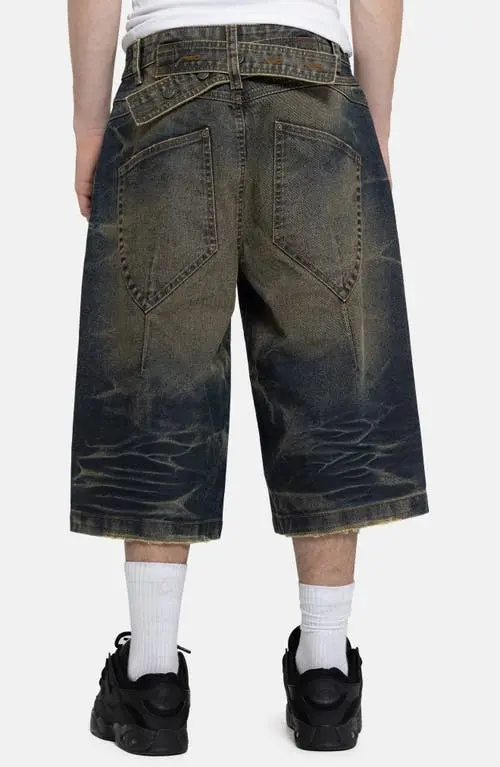 JADED LONDON Colossus Cinch Back Wide Leg Denim Shorts