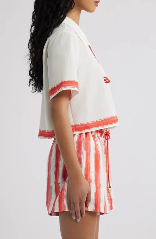 KULANI KINIS Short Sleeve Tie Front Shirt With Beaded Accents