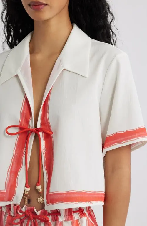 KULANI KINIS Short Sleeve Tie Front Shirt With Beaded Accents