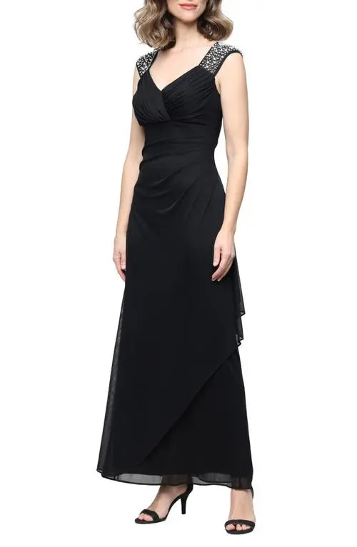 Alex Evenings Heat Set Crystal Empire Waist Gown - Black