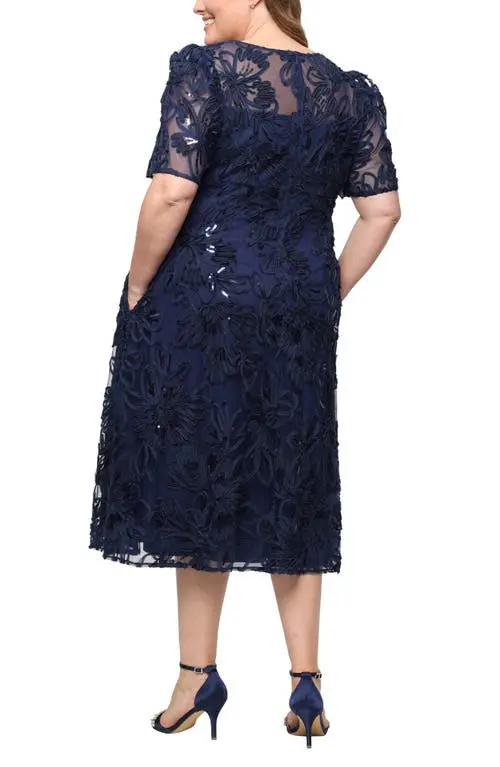 Alex Evenings Embroidered Sequin Soutache A-line Midi Dress