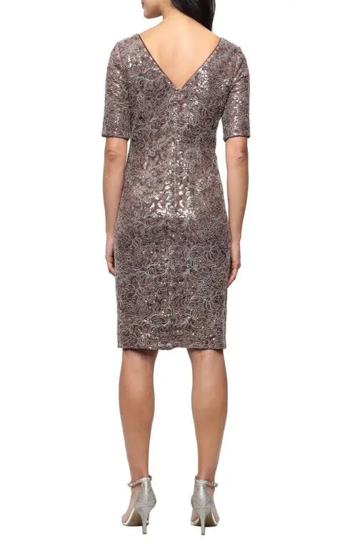 Alex Evenings Sequin Lace Sheath Cocktail Dress