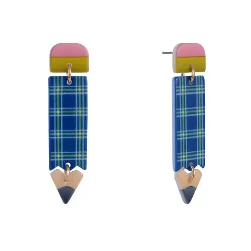 HALLMARK Acrylic Plaid Pencil Drop Earrings - Blue