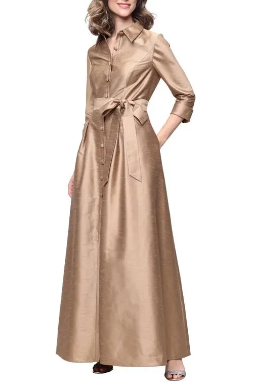 Alex Evenings Shantung A-line Gown - Gold