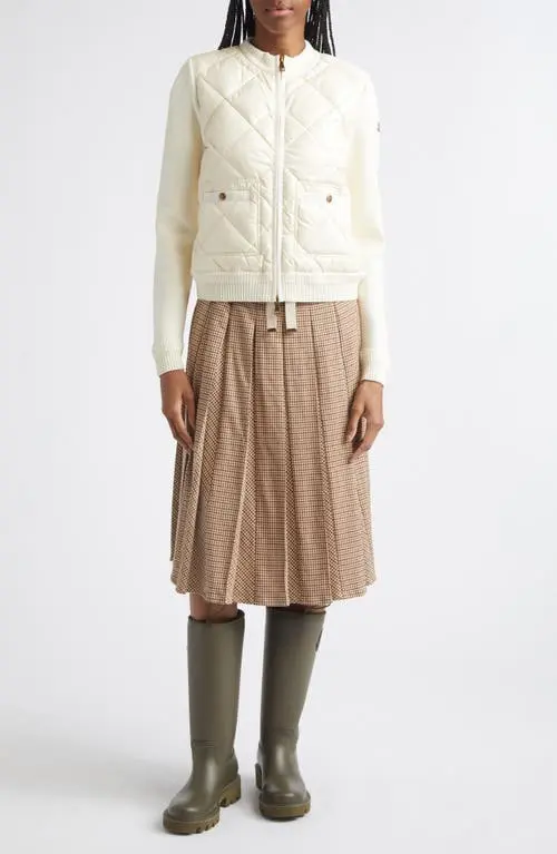 Moncler Cotton & Nylon Quilt Front Cardigan - White