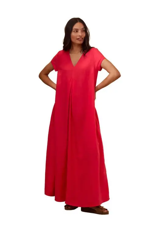 CELTIC & CO. Cap Sleeve V-neck Swing Maxi Dress - Tulip