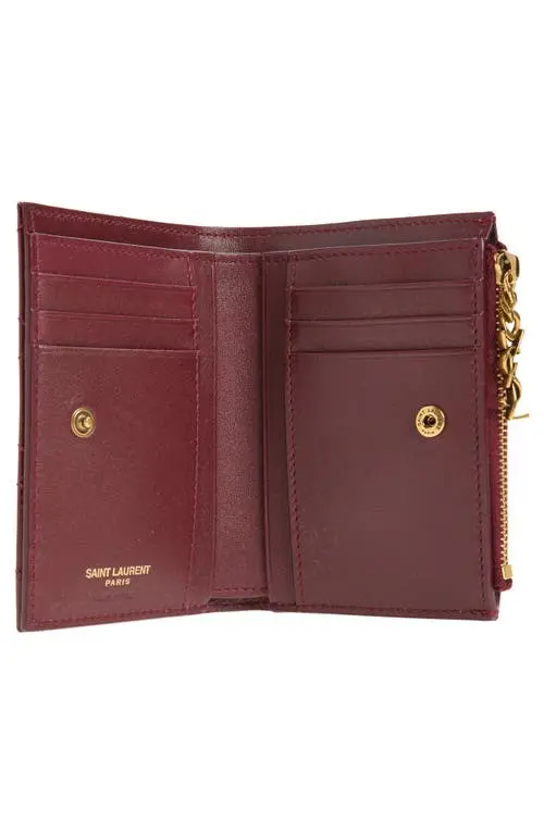 Saint Laurent Cassandre Bijou Diamond Quilted Patent Leather Bifold Wallet - Grenade