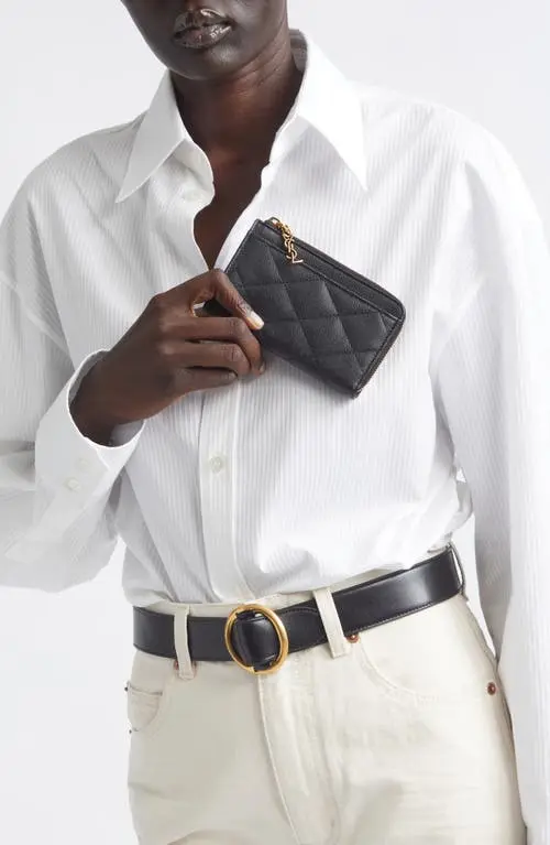 Saint Laurent Cassandre Bijou Matelassé Grain De Poudre Leather Zip Card Case