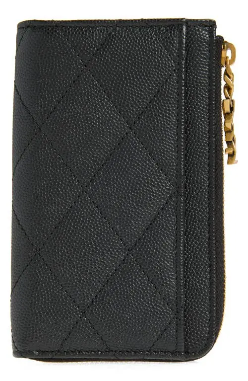 Saint Laurent Cassandre Bijou Matelassé Grain De Poudre Leather Zip Card Case - Black