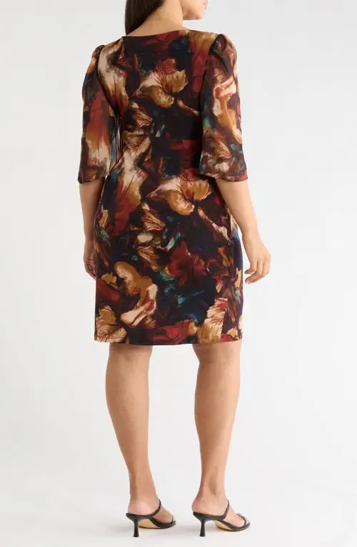 CONNECTED APPAREL Floral Print Cape Sleeve Faux-wrap Mini Dress