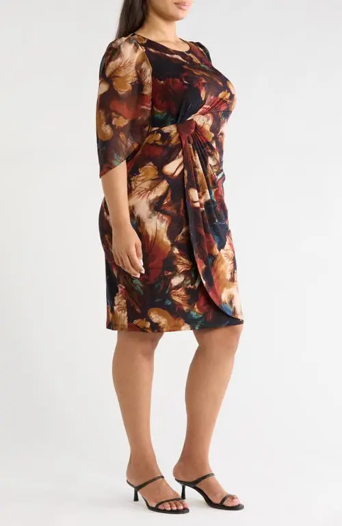 CONNECTED APPAREL Floral Print Cape Sleeve Faux-wrap Mini Dress