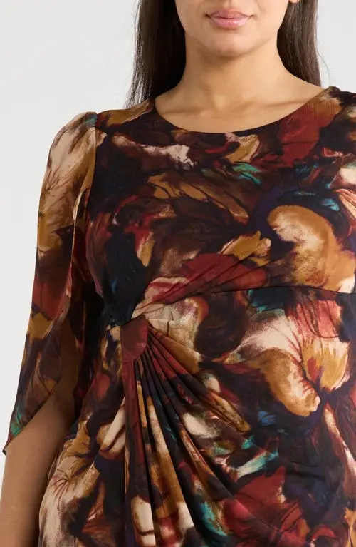 CONNECTED APPAREL Floral Print Cape Sleeve Faux-wrap Mini Dress