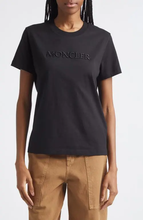 Moncler Cotton Jersey T-shirt With Raised Logo - Black