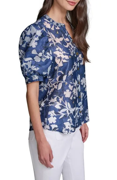 Karl Lagerfeld Paris Print Puff Sleeve Shirt
