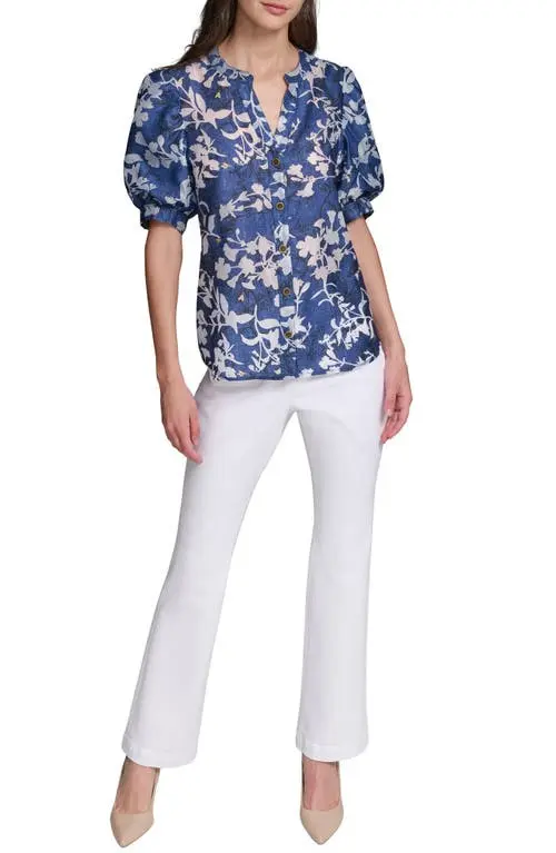Karl Lagerfeld Paris Print Puff Sleeve Shirt