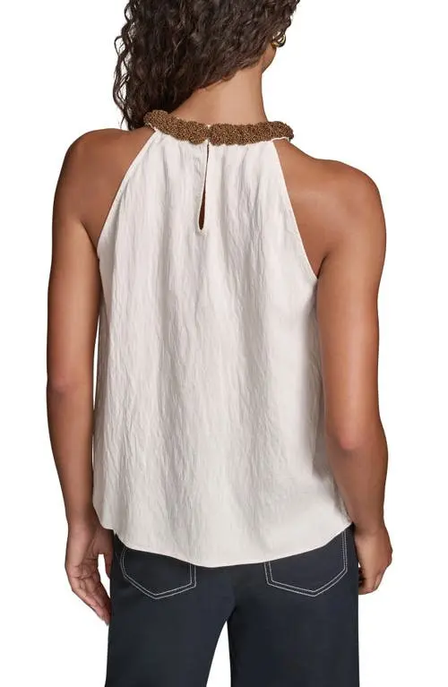 Karl Lagerfeld Paris Embellished Neck Sleeveless Top - Bisque