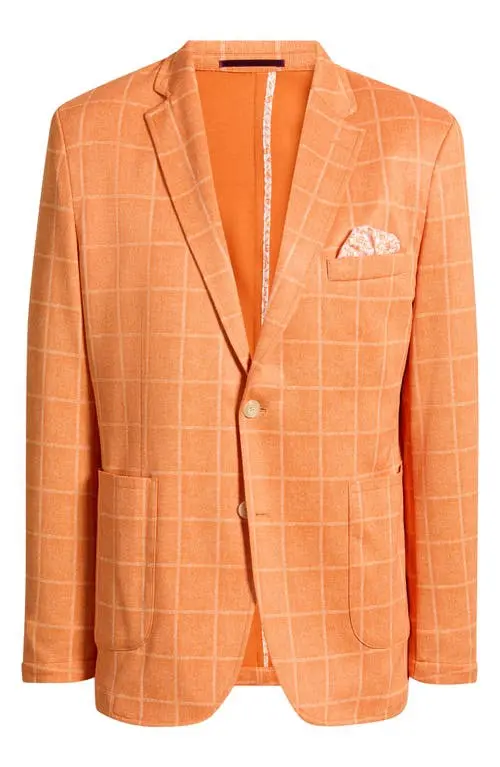 Johnston & Murphy Orange Windowpane Check Knit Sport Coat - Orange Plaid