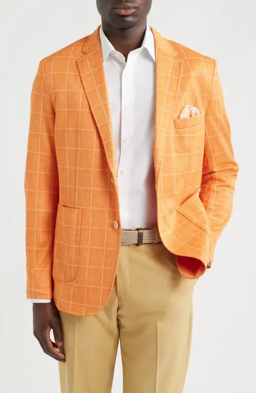 Johnston & Murphy Orange Windowpane Check Knit Sport Coat - Orange Plaid