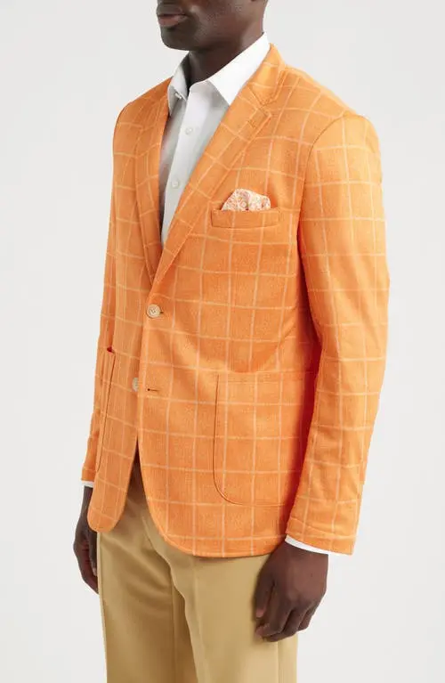 Johnston & Murphy Orange Windowpane Check Knit Sport Coat - Orange Plaid