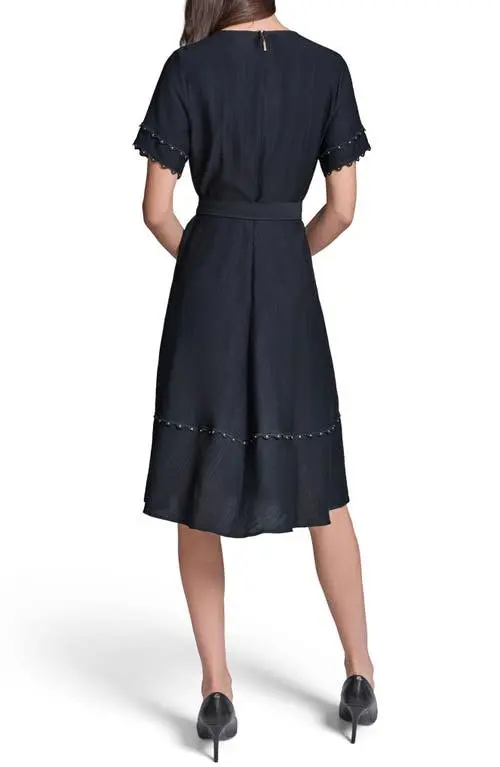 Karl Lagerfeld Paris Stud Embellished Belted Button-up Midi Dress