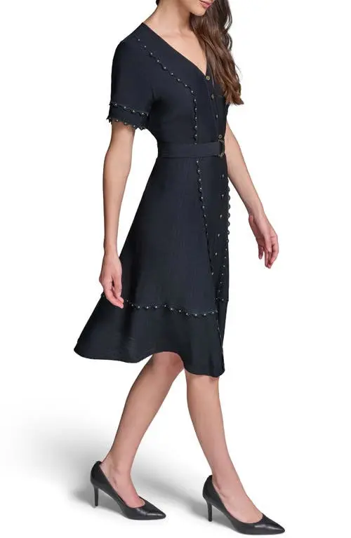 Karl Lagerfeld Paris Stud Embellished Belted Button-up Midi Dress