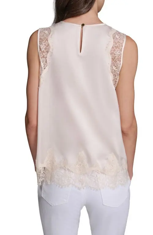 Karl Lagerfeld Paris Eyelash Lace Trim Satin Tank - Bisque