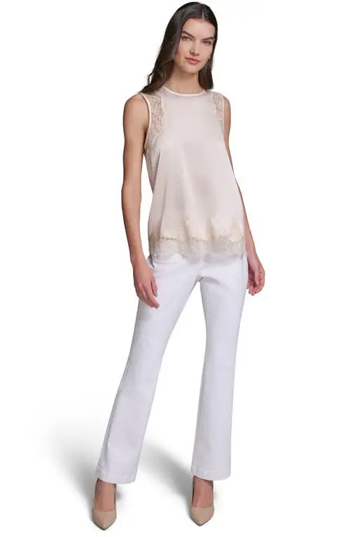 Karl Lagerfeld Paris Eyelash Lace Trim Satin Tank - Bisque