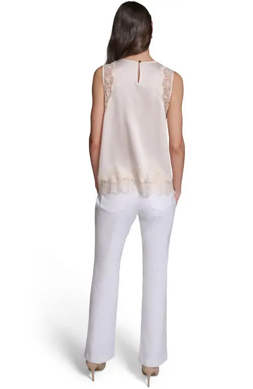 Karl Lagerfeld Paris Eyelash Lace Trim Satin Tank - Bisque
