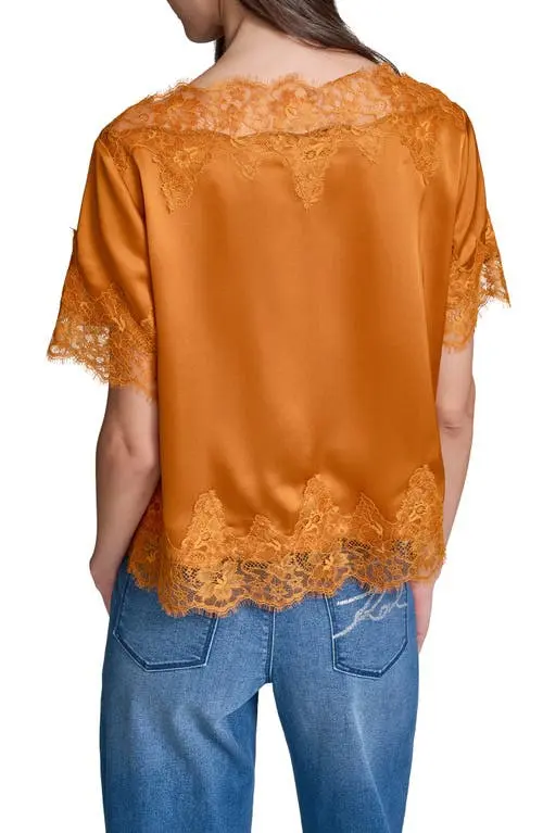 Karl Lagerfeld Paris Lace Trim Satin Top