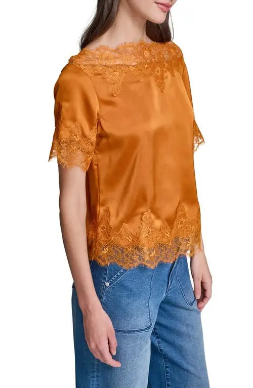 Karl Lagerfeld Paris Lace Trim Satin Top