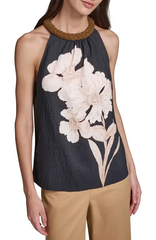 Karl Lagerfeld Paris Placed Floral Sleeveless Top - Midnight/navy Multi