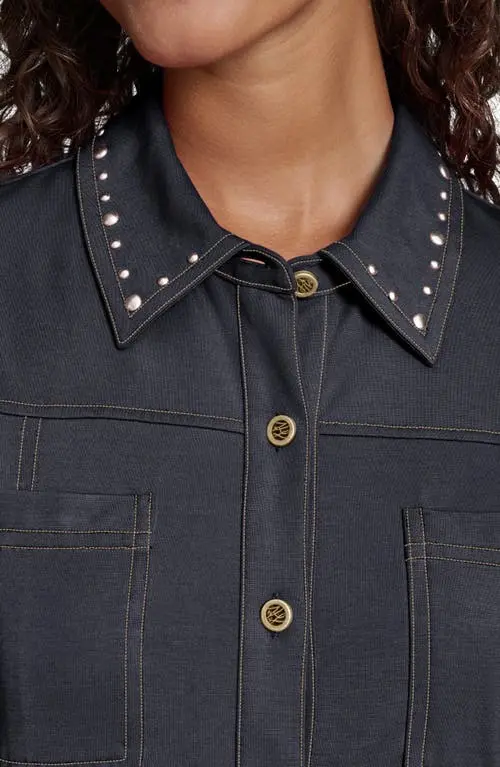 Karl Lagerfeld Paris Stud Detail Collared Pleated Shirt Dress