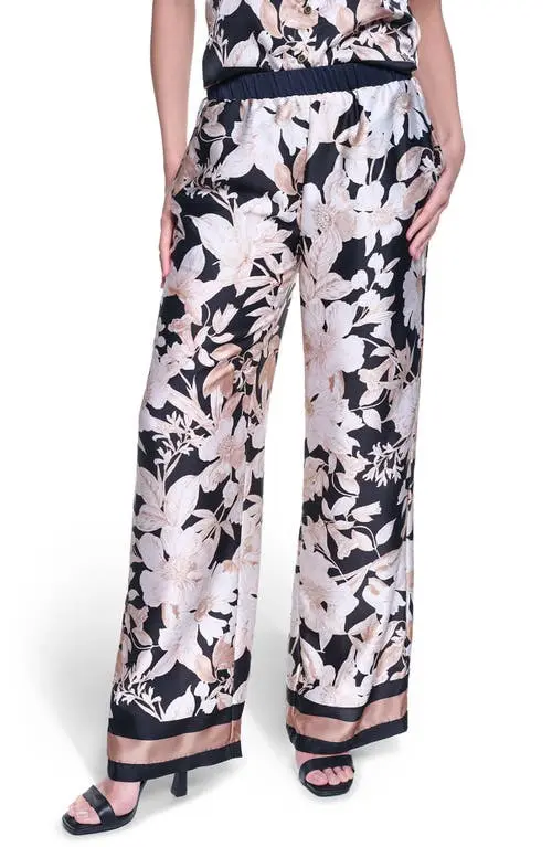 Karl Lagerfeld Paris Floral Print Wide Leg Pants - Midnight Combo