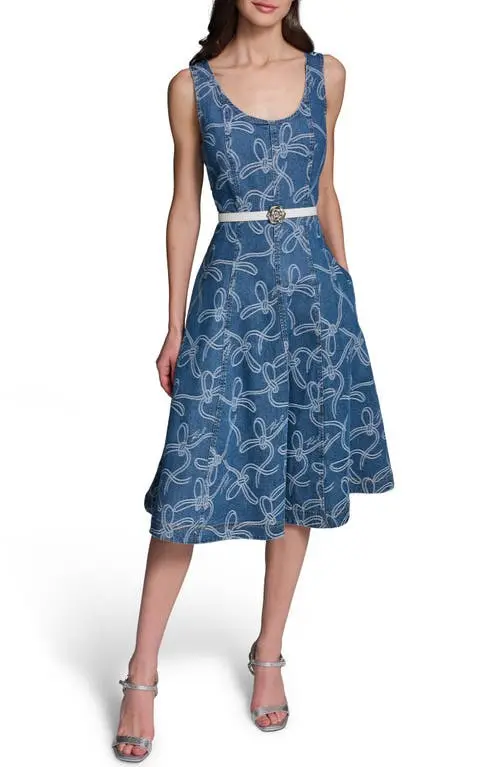 Karl Lagerfeld Paris Sleeveless Belted Denim Dress - Medium Indigo