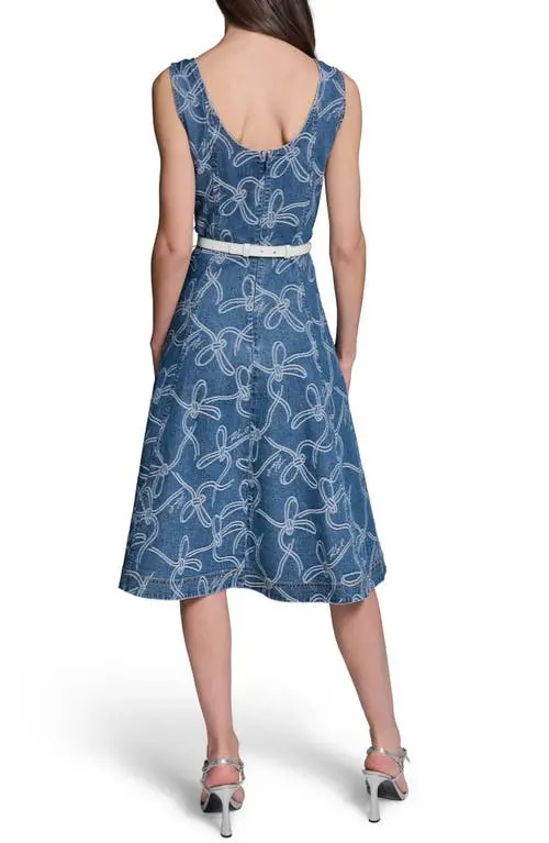 Karl Lagerfeld Paris Sleeveless Belted Denim Dress