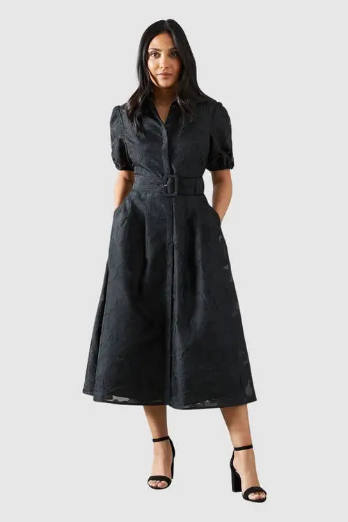 WALLIS Petite Burnout Floral Shirt Dress - Black
