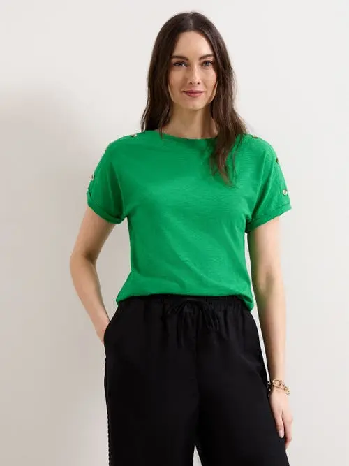 PHASE EIGHT Suzie Shoulder Button T-shirt - Green