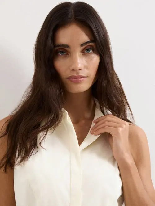 PHASE EIGHT Ariane Sleeveless Collared Belted Midi Shirt Dress